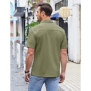 COOFANDY Men's Casual Button Down Shirts Short Sleeve Regular Fit Beach Shirt Tops Light Green