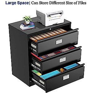 kingwolfox 4 Drawer Lateral File Cabinet with Lock, Locking lateral Filing Cabinet for Office Metal Steel File Drawers Cabinet, Lockable Horizontal File Cabinet for for Legal/Letter A4/F4 Size