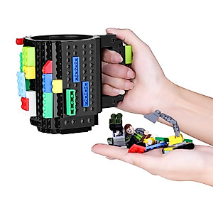 Gvendo Build on Brick Coffee Mug, Fabulous Mugs Happy Birthday Gift Set with Handle DIY Black Large Coffee Cup Funny Birthday Gifts for Men Women Office Work or Childhood Education