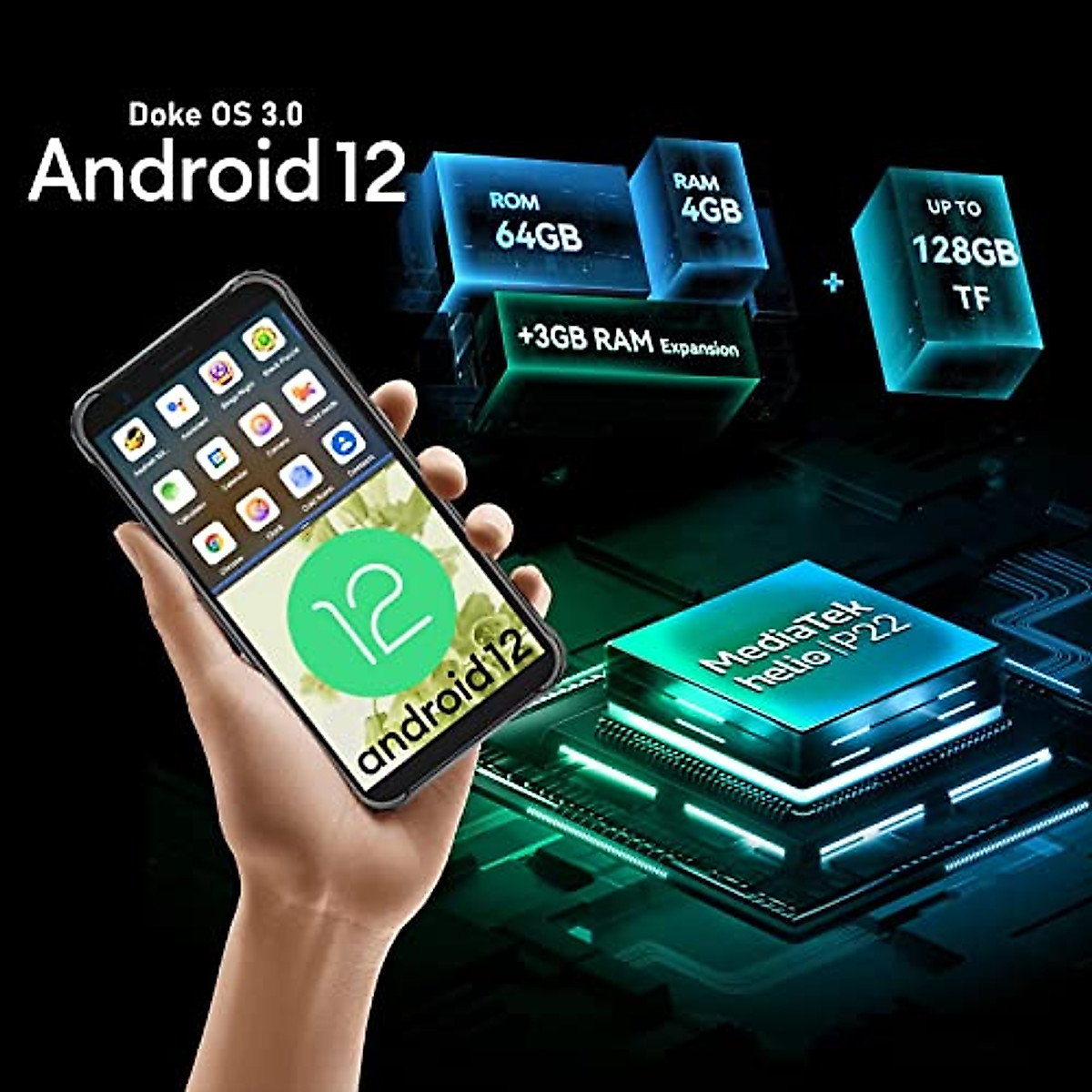 Blackview Rugged Smartphone Unlocked, BV4900Pro 4G Dual SIM Cell Phone Android 12, 7GB+64GB/SD 256GB Expandable, IP68 Waterproof Smartphone, 5580mAh Battery, 5.7" HD, NFC/GPS/OTG Rugged Android Phone