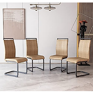 BAOPIN Modern Dining Chairs Set of 4, Brown Side Dining Room Chairs, Armless Kitchen Chairs with Faux Leather Padded Seat High Back and Sturdy Chrome Legs, Chairs for Dining Room,Kitchen,Living Room