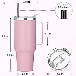 Yoteci 40 oz Stainless Steel Tumbler with Handle and Straw, Insulated Design, Leak-Proof and Straw Lids, Reusable Travel Mug, Coffee Cup, Dishwasher Safe, Keeps Drinks Hot or Cold