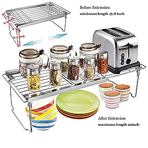 Orgneas Expandable Cabinet Shelf Organizer, Adjustable Freezer Shelf 16.7"-24.8" Thickened Heavy Duty Shelf Organizer Rack for Kitchen Countertop Cupboard Organization and Storage