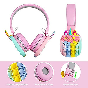 WESADN Bluetooth Headphones Wireless for Girls Women Men Fidget Bubbles Cute Wireless Gaming Headset Over Ear Build in Microphone for Smartphone Tablet PC, Pink