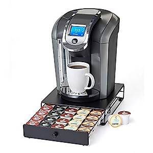 Nifty Coffee Pod Drawer – Black, Compatible with K-Cups, 30 Pod Pack Holder, Non-Rolling, Compact Under Coffee Pot Storage Sliding Drawer, Home Kitchen Counter Organizer