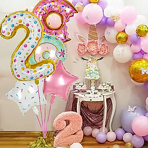 Donut Balloon Party Decorations With White Large Doughnut Number 2 Balloon Round Donut and Star Mylar Foil Balloons with Ribbon for 2nd Baby Birthday Party Supplies … …