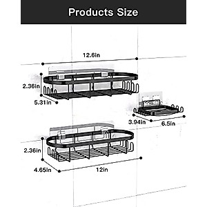 Uamector Shower Caddy, Adhesive Shower Shelves 3 Pack, Shower Organizer No Drilling, Rustproof Stainless Steel Soap Holder for Shower Wall, Wall Mounted Shower Shelf for Inside Shower, Black
