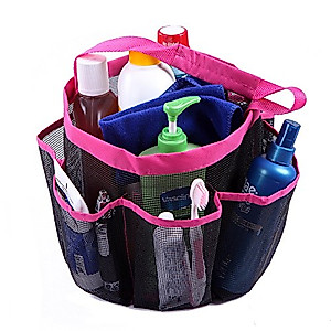 HDE Shower Caddy Mesh Bag College Dorm Bathroom Carry Tote Hanging Organizer (Pink)