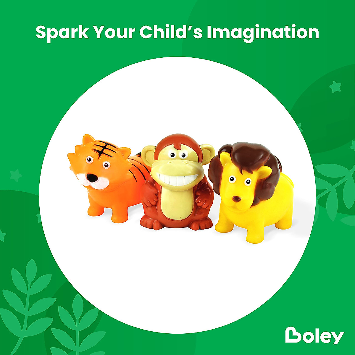 Boley Safari Animals Bath Toy Bucket - 12 Pc Set of Pool & Bath Toys for Toddlers - Educational & Safe Plastic Figures for Ages 2+ - Fun and Durable Jungle Animal Playset in Storage Container