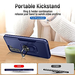 AFARER Series Designed for Samsung Galaxy S21 FE 5G Case Protection Double Layer Cover Hybird Soft + Hard Military-Grade Armor Heavy Duty Shockproof Matte Back with 360°Rotating Ring Kickstand-Blue