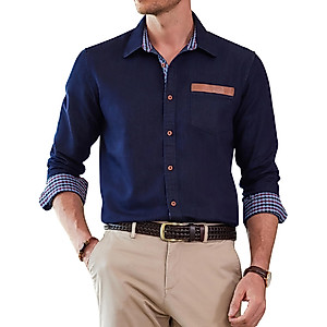 COOFANDY Mens Button Down Long Sleeve Shirts Slim Fit Dress Shirt Denim Cowboy Shirts