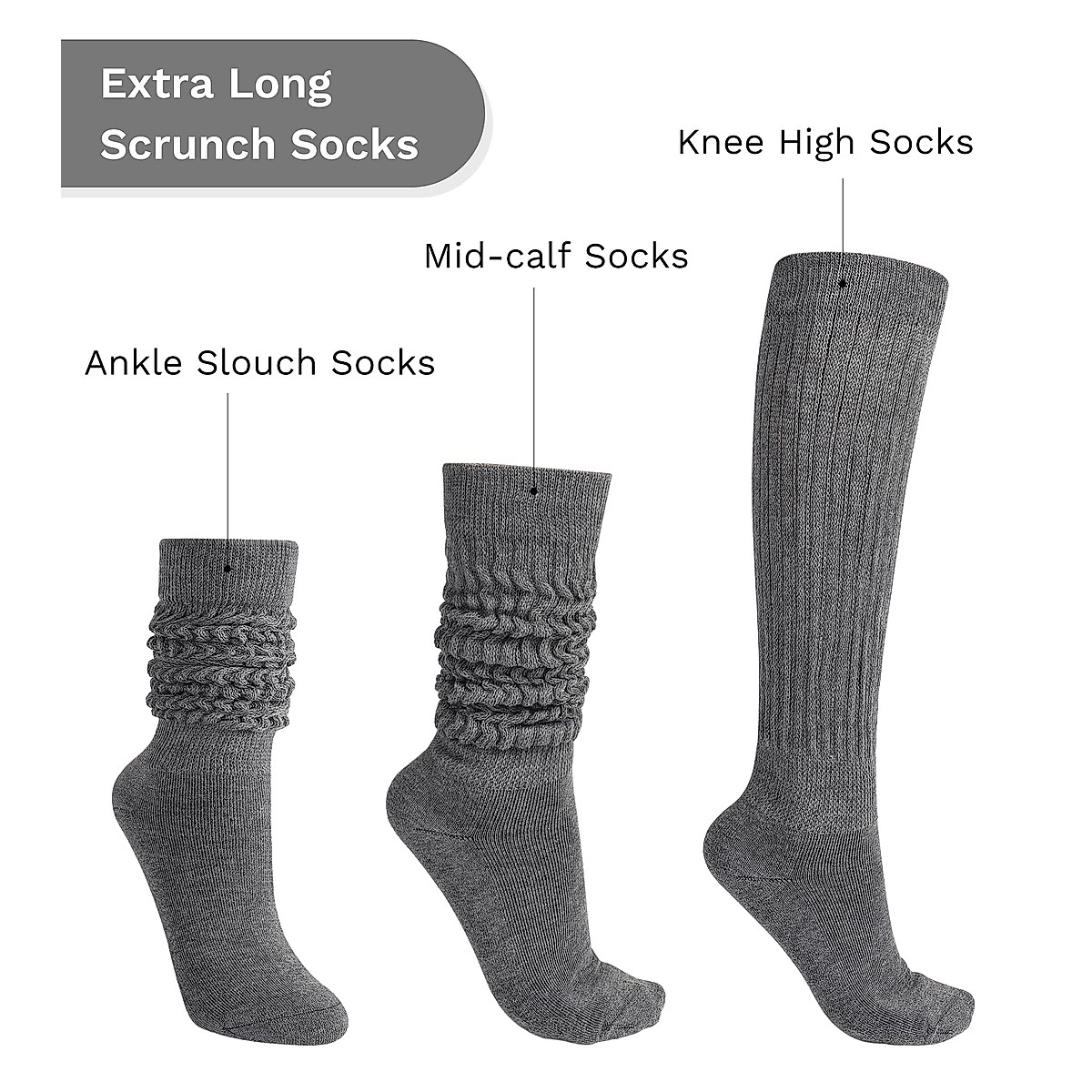 JOCMIC Slouch Socks for Woman 3 Pairs Women Scrunch Socks Extra Long Knee High Slouchy Socks Size 6-11 Grey