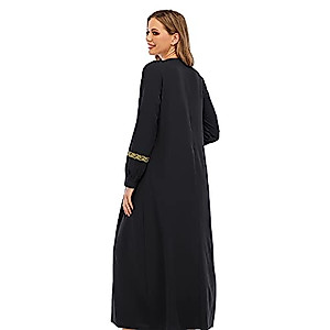 Abetteric Womens Long Sleeve Ethnic Style Full Zip Muslim Dresses Abaya with Hijabs Black 2XL