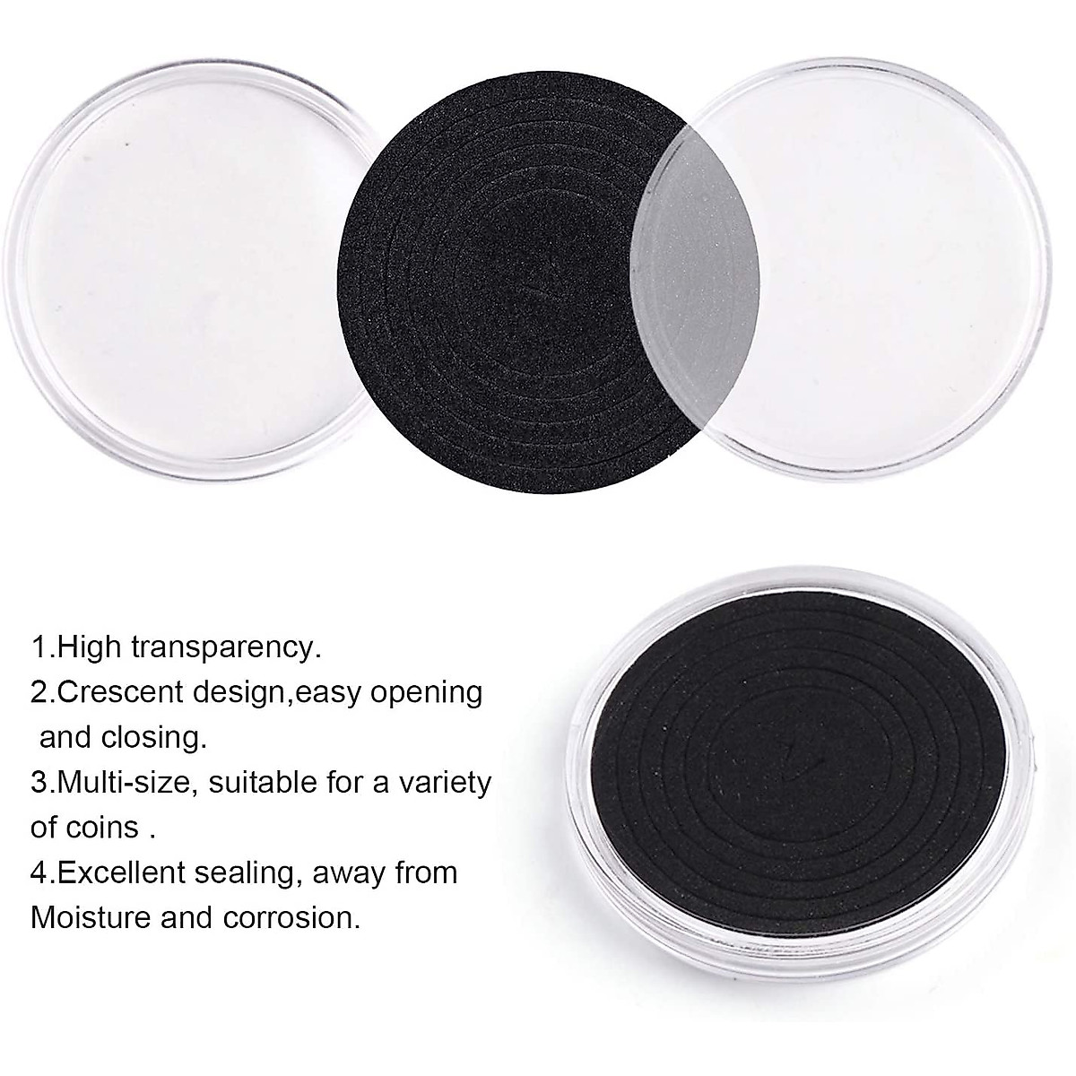 SPLF 100pcs Clear Plastic Coin Capsules, Coin Holder for Collectors, Coin Collection Case with Adjustable Gasket (20/25/30/35/40.6/46mm) for Silver Eagle Liberty Coin & JFK Half Dollar & Bitcoin More