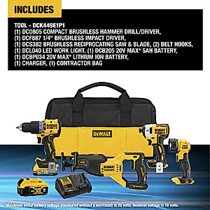 DEWALT 20V MAX* XR Cordless 4-Tool Combo Kit 4 TOOL COMBO KIT (DCK449E1P1)