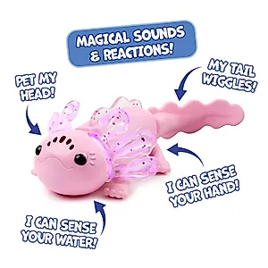 Fingerlings Interactive Baby Axolotl with Inflatable Pool, Alix, Swims and Lights Up in Water, Rainbow Lights Tell Your Mood (Ages 5+)