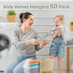 HOUSE DAY Premium Baby Velvet Hangers 50 Pack for Kids, Non Slip Baby Clothes Hangers for Closet, 11 Inch Children's Hanger Space Saving on Baby Organization, Gray