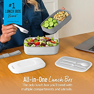 Bentgo Classic - All-in-One Stackable Bento Lunch Box Container - Modern Bento-Style Design Includes 2 Stackable Containers, Built-in Plastic Utensil Set, and Nylon Sealing Strap (Gray)