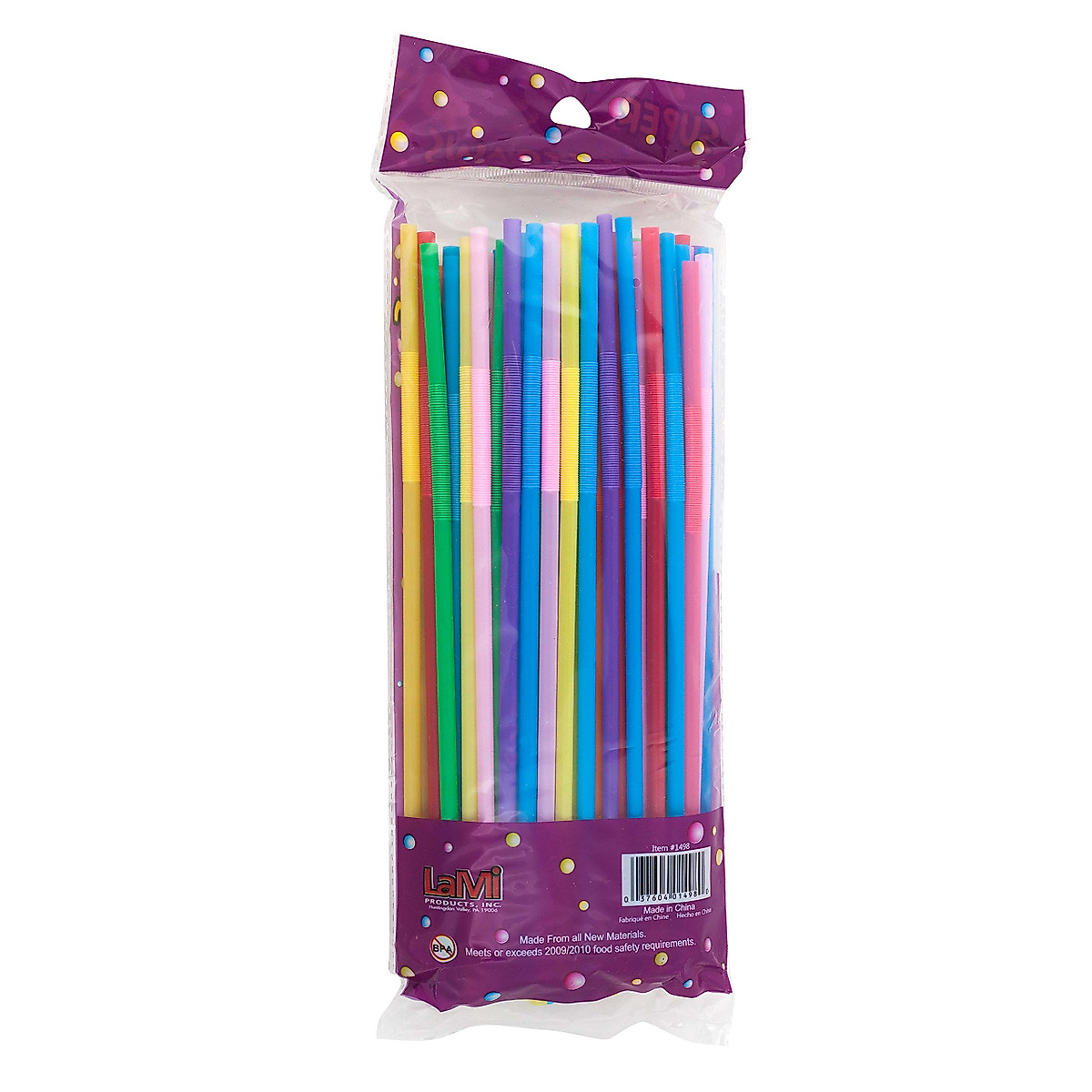 LaMi 75 Super Flex Straws, Plastic Assorted Colors