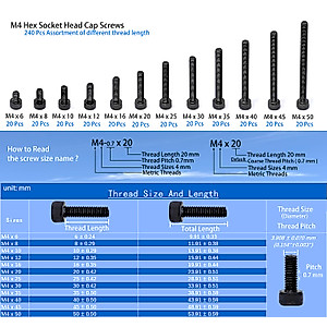iexcell 720 Pcs M4 x 6/8/10/12/16/20/25/30/35/40/45/50 Alloy Steel 12.9 Grade Hex Socket Head Cap Screws Bolts Washers Assortment Kit, Black Oxide Finish