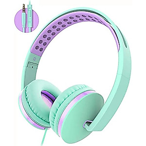 Kids Headphones for School, Volume Control Foldable&Adjustable On-Ear Headphones for Kids Boys Girls, 3.5mm Jack Stereo Wired Headphones for Phone, Tablet, Kindle, School/Travel Mint