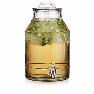 Classic Beverage Panel Ice Cold Drink Dispenser Durable Clear Glass (3) Gallon Glass Easy Use Spigot Great For Parties, Outdoor & Daily Use