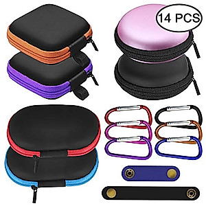 6 Pcs Portable Earbuds Case with Cable Clip & 2 Headphone Cable Clip, AIFUDA Mini Hard EVA Carrying Case Storage Bag for Earphone Earbuds Bluetooth Headset U Disk
