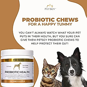 PetScy - Probiotic Chews for Dogs, Probiotic for Dogs of All Ages, Sizes & Breeds with Prebiotic Fiber and Pure Omega-3 for Dogs, Improves Skin, Coat, and Gut Health, 30 Chews
