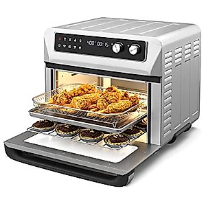 CHEFJOY 21 QT Air Fryer Toaster Oven Combo, 1800W Electric Digital Countertop Convection Oven w/ 360°Circulation, LCD Display, 8-in-1 Air Fryer, Toast, Thaw, Dehydrate, w/ 5 Accessories & Recipe