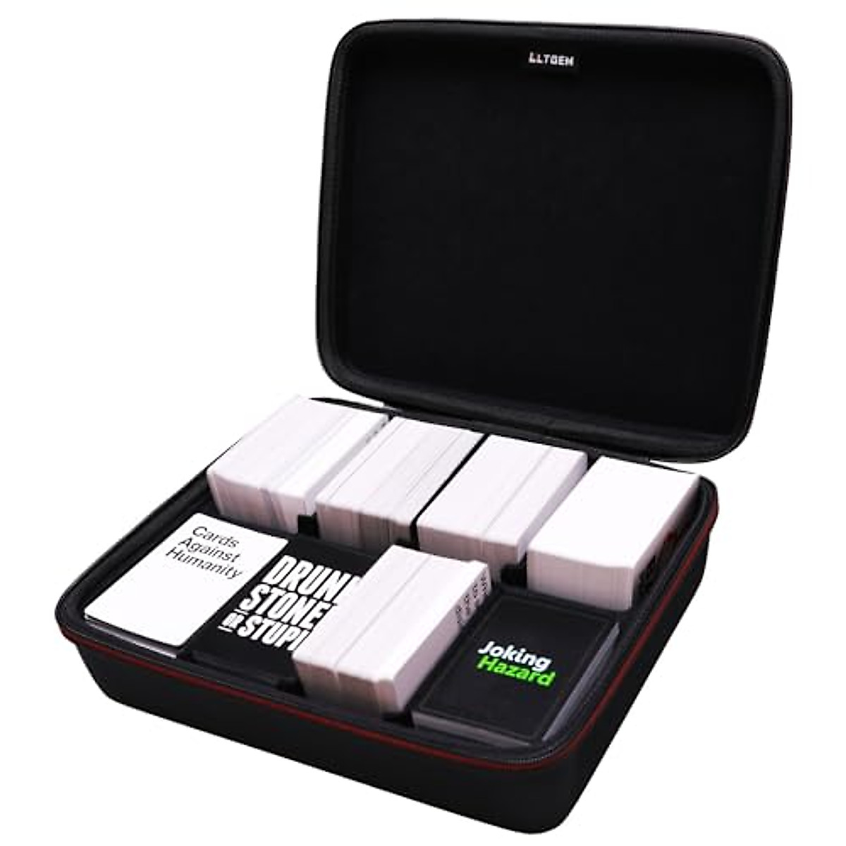 LTGEM EVA Hard Portable Travel Case for Card Games. Hold up to 1600 cards with 6 Moveable Dividers (2 Row) - Black
