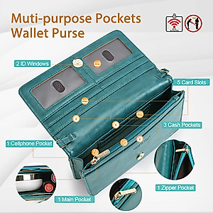 APHISON Multi-Function Small Crossbody Bags For Women,Cell Phone Shoulder Bag,Clutch Purse,RFID Wristlet Wallet,Card Holder Peacock-Blue