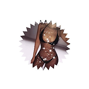 Evild Mesh Rhinestone Body Chain Black Glitter Elastic Belly Skirt Sparkly Party Waist Chain Statement Belly Chain for Women (Black)