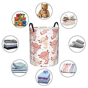 Cute Kawaii Axolotl Laundry Baskets, Canvas Fabric Laundry Hamper,Collapsible Clothes Hamper With Handles For Home,Office,Bedroom Medium