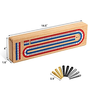 Ceebyfa Cribbage Board Game Set with Large Storage Area, Solid Wood 3 Track Cribbage Board, 9 Metal Pegs, 2 Playing Cards and Instruction. Portable Travel Board Game for All Ages.