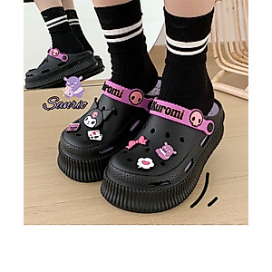 CEINOM Cute Cartoon Slippers Kuromi Kawaii Slippers for Women Cloud Slides indoor Outdoor Soft Comfy Anti-Slip garden Shoes (Black,6,6.5)