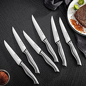 Premium Chef Knife Sets,14-Piece Kitchen Knives with Acrylic Stand, Full Tang Designed, High Carbon Stainless Steel Cutlery With Knife Sharpener & 6 Steak Knives, Ergonomic Handle & Gifted Box(Silver)