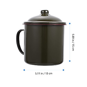 Garneck Enamelware Coffee Mug Enamel Camping Mug Vintage Iron Metal Water Cup with Lid Retro Wine Cup Drinking Tumbler for Tea Milk Juice Beverage Whiskey Green 12cm