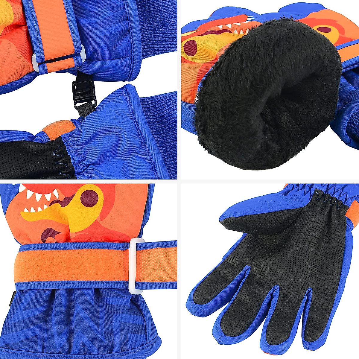 Kids Winter Gloves Waterproof Girls Boys Ski Gloves Warm Snow Gloves Toddler Finger Gloves Mittens Navy Dinosaur S
