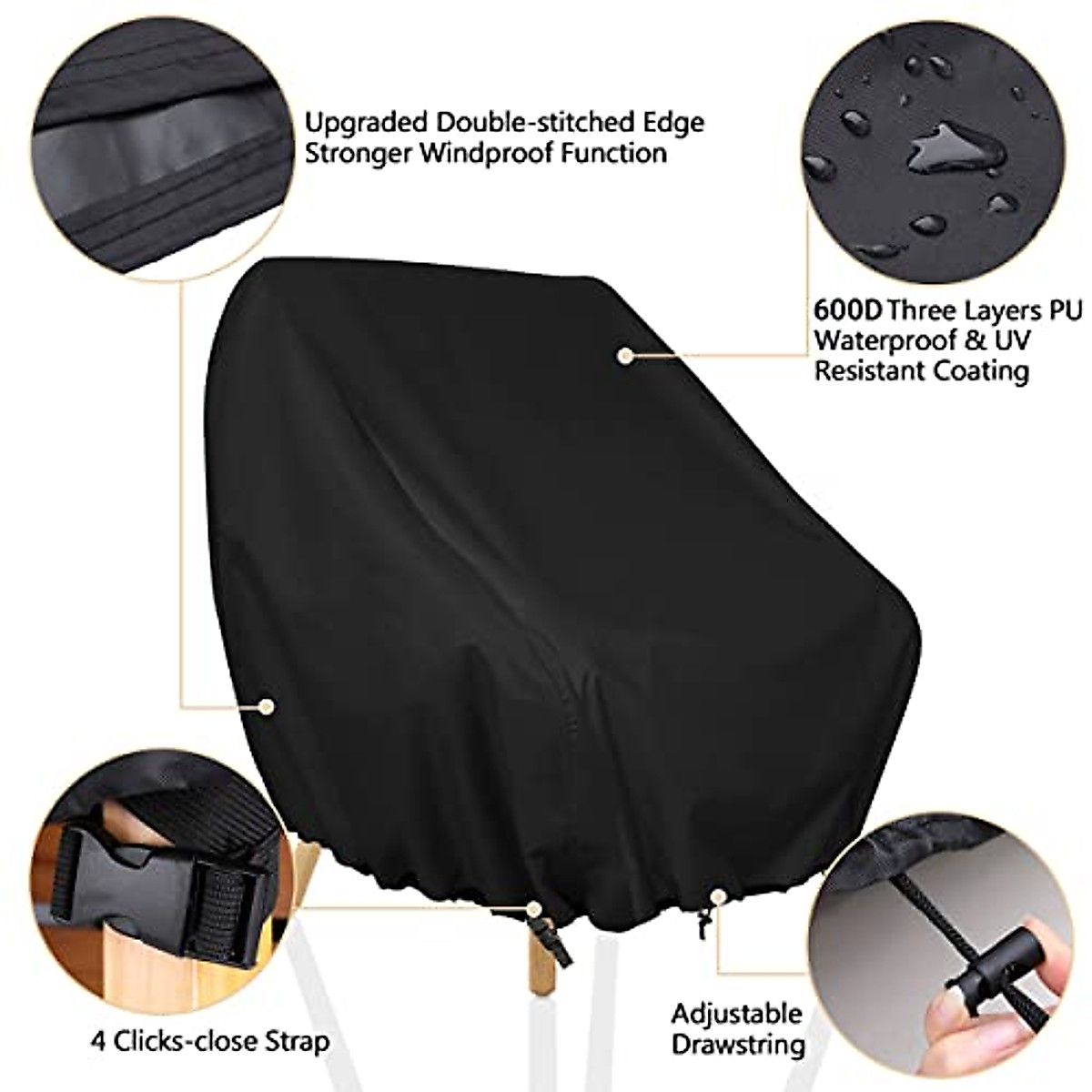 Patio Chair Cover for Outdoor Furniture Waterproof, Patio Deep Seat Cover, 600D Heavy Outdoor Lawn Chair Covers Fit Up to 35" W x 39" D x 31" H, Black, 2 Pack