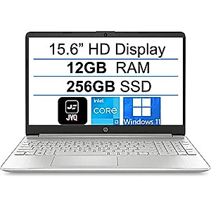 2022 Newest HP 15.6" HD Laptop Computer, 11th Gen Intel Quad-Core i3-1125G4(Up to 3.7GHz, Beat i5-10210U), 12GB RAM, 256GB PCIe SSD, Webcam, Bluetooth, Wi-Fi, HDMI, USB-C, Windows 11 S, Silver+JVQ MP