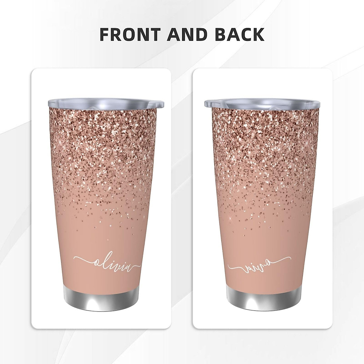 Blush Pink Rose Gold Glitter 20oz Tumbler Stainless Steel Vacuum Insulated Coffee Travel Mug, Durable Insulated Coffee Travel Mug with Splash-Proof Lid Metal Straw and Brush Thermal Cup for Outdoor