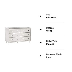 Walker Edison Wood Dresser Bedroom Storage Drawer Organizer Closet Hallway, 6 Drawer, White