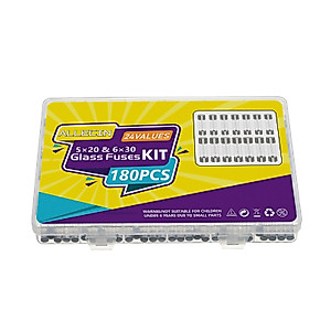 ALLECIN 24 Values 250V Fast Blow Glass Fuses Assortment Kit 0.5A 1A 2A 3A 4A 5A 6A 7A 8A 10A 15A 20A 5X20MM 6X30MM 0.5 1 2 3 4 5 6 7 8 10 15 20 Amp 250 Volt Quick Tube Fuse Set