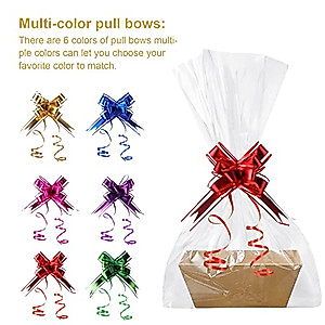 Canlierr 12 Pcs Gift Baskets Empty Includes 12 Pcs 10 x 7 x 3 Inches Kraft Market Tray Cardboard Basket with Handles, 18 Pcs Bags and 20 Pcs Multicolor Bows for Christmas Wedding Birthday Gift