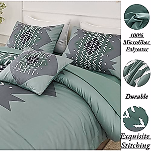 ANGIYUIN 6Pcs Boho Sage Green Comforter Set, Full Size Bed in a Bag, Ultra Soft Microfiber Bedding Set, Western Geometric Lightweight Comforters (Full, Green)