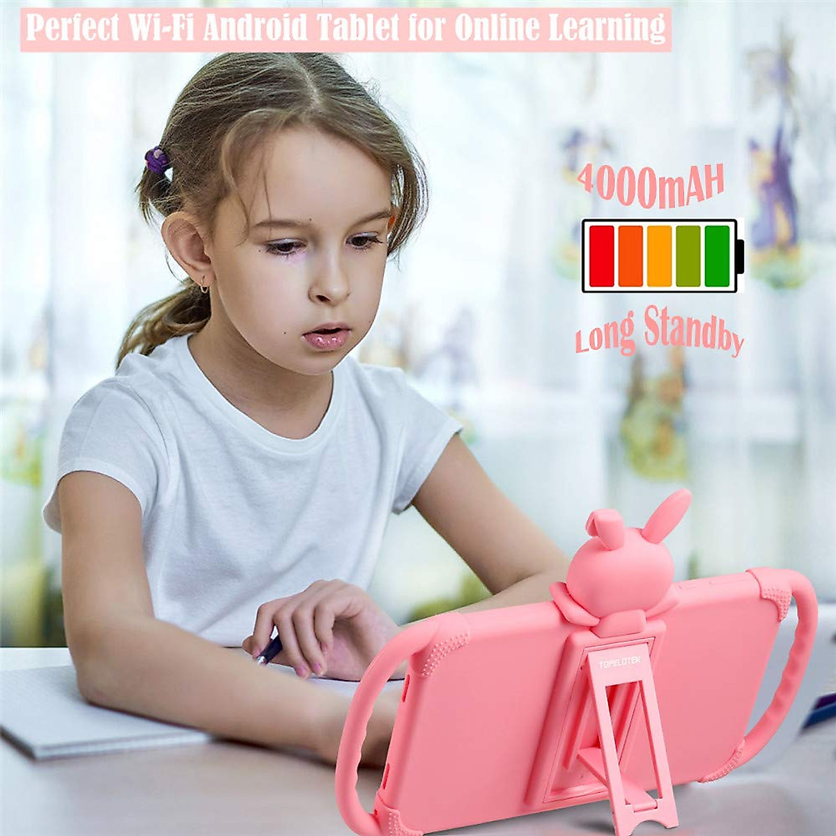 TOPELOTEK Kids Tablet 7 inch Toddler Tablet Android Tablet for Kids 32GB Parent Control with Pre-Installed Educational APP WiFi Kids Edition Learning Tablet Kid-Proof Case (Pink)