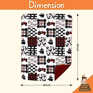 Dear Baby Gear Farm Deluxe Baby Blanket - Double Layer Reversible, Milestone & Infant Gifts for Girls and Boys - Toddler Blankets - Farm Faux Quilt Printed & Red Smooth Fabric, 40 x 30 Inches
