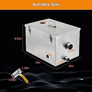 BEAMNOVA Commercial Grease Trap 8lbs Stainless Steel Interceptor Top Inlet for Restaurant Home Kitchen Tools, 13.98" x 10" x 9.25"(L*W*H)