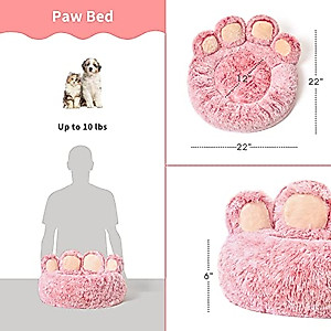 Jiupety Pet Round Bed of Paw Shape, Calming Donut Dog Bed for Small Dog, Faux Fur Cat Bed for Cat, Comfortable and Soft, Machine Washable, Medium Size (22"×22"×6"), Pink