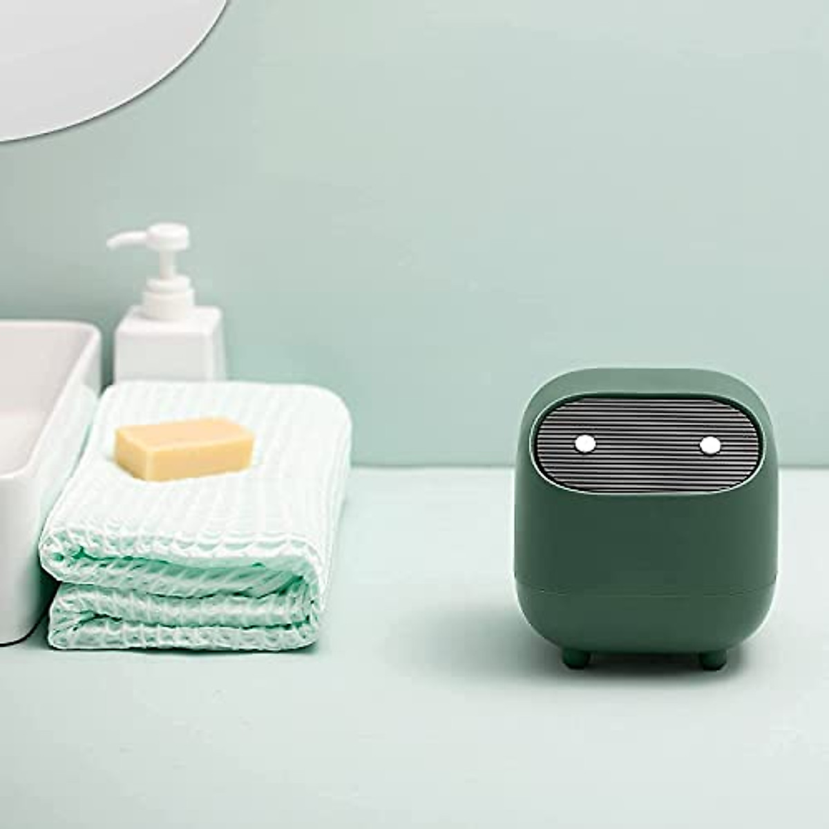 AnyCar Cute Mini Ninja Desktop Trash Can Double Press Trash Can with Lid Suitable for Office Bedroom Trash Can